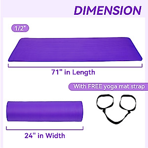 Fitvids All Purpose 1/2-Inch Extra Thick High Density Anti-Tear Exercise Yoga Mat with Carrying Strap, Purple