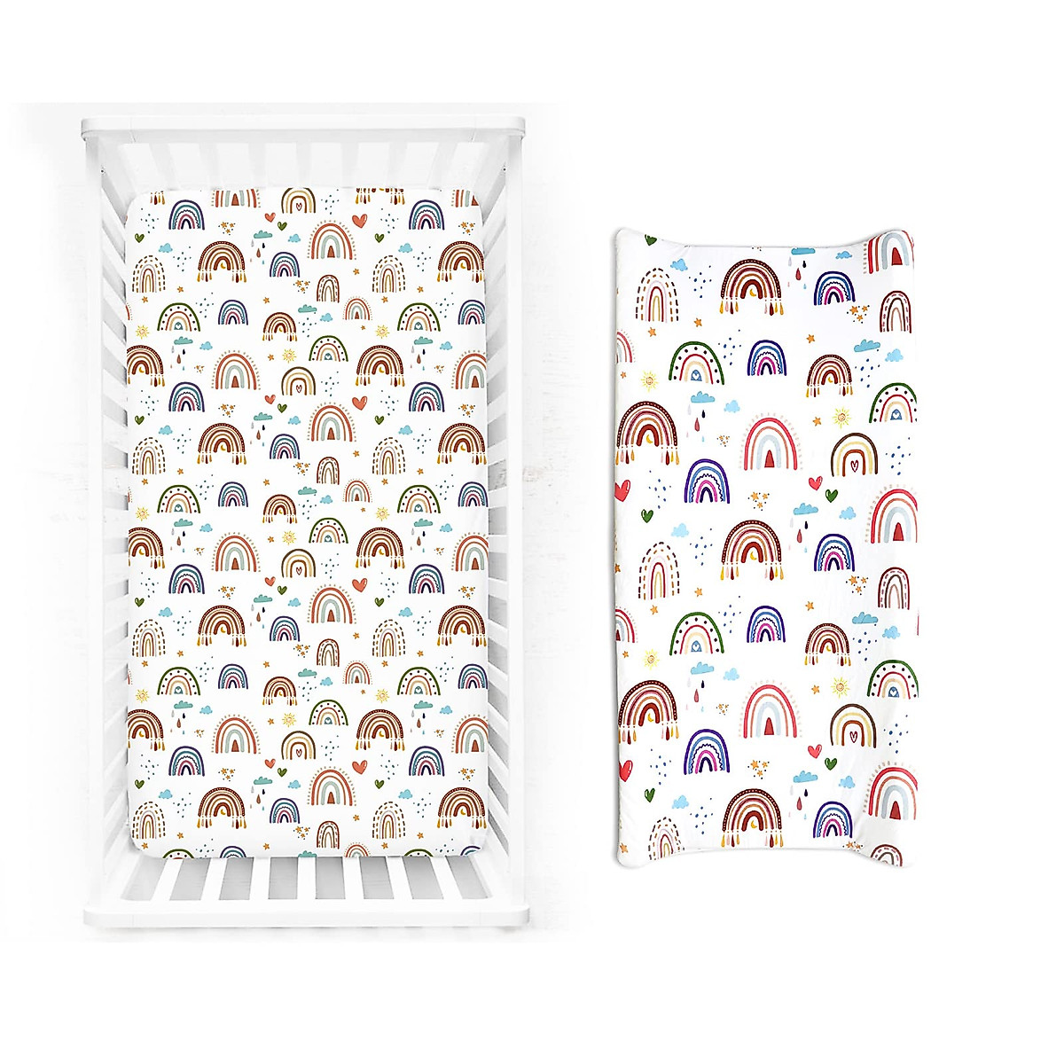 Rainbow World Crib Sheet and Baby Diaper Changing Pad Cover