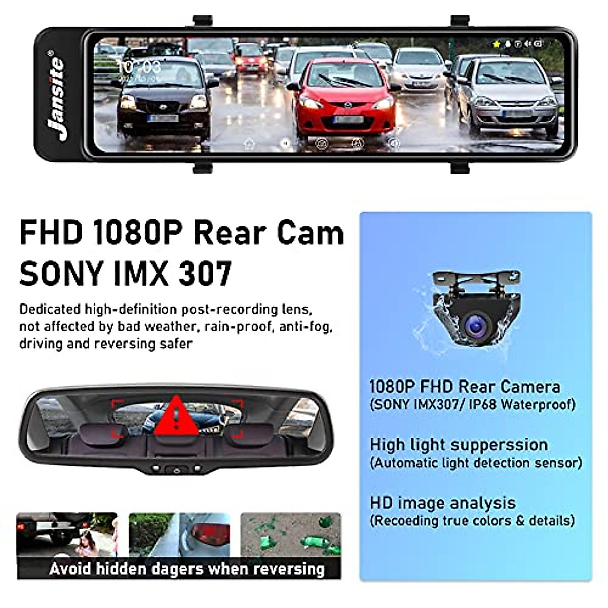 【Newest 11''】 Mirror Dash Cam Front and Rear Dual 1080P Rear View Mirror Camera FHD IPS Full Touch Screen Rearview Dashcam Waterproof Backup Camera with Enhanced Night Vision 170° Wide Angle for Cars