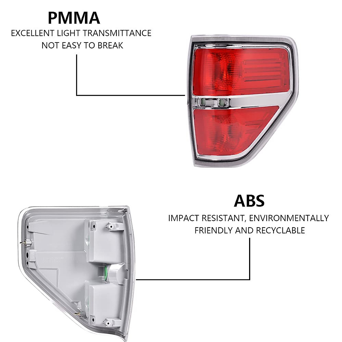 PIT66 Tail Lights,Compatible with 2009 2010 2011 2012 2013 2014 Ford F150 Rear Brake Lamps Assembly Left&Right Chrome Trim…