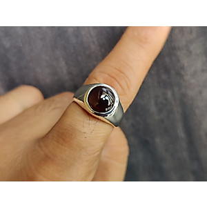 Mens Women Natural Garnet Ring, 10 MM Round Shape Gemstone, 925 Solid Sterling Silver Ring, 22k Gold fill, Signet Ring, Bohemian Ring, Statement Ring, Gift Ring (925 Solid Silver, 8)