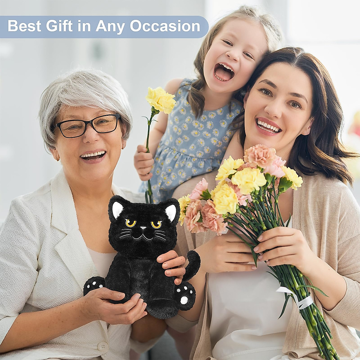 SuzziPals Coolable & Heatable Grumpy Black Cat Stuffed Animals, Lavender Scented Microwavable Plush Toys Heating Pad for Soothing & Period Discomfort, Kitty Plushie for Bedtime Cuddle, Warming Gift