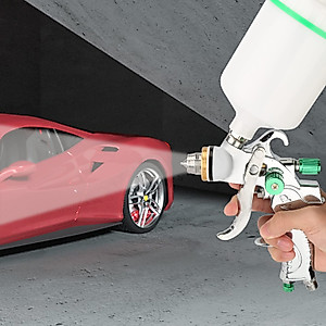 CenVen Hvlp Spray Gun, Air Spray Gun Paint Sprayer Gun with 1.4/1.7/2.0/2.5mm Nozzles, 600ml Capacity Great for Walls, Automotive, Home Improvement (Green)