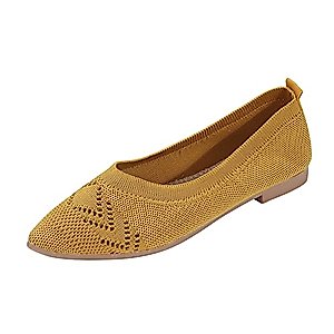 Ladies Fashion Solid Color Breathable Knitting Pointed Shallow Flat Casual Shoes Heel Thong Sandals (Yellow, 8)