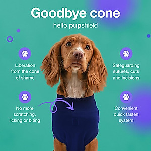 PupShield - Dog Surgery Recovery Suit for All Dog Sizes - Easy Use Anti Lick - Spay & Neuter Recovery Suit, Surgical Onesie for Dogs - Dog Cone Alternative (Blue, Large (Weight:65-95 LBS))