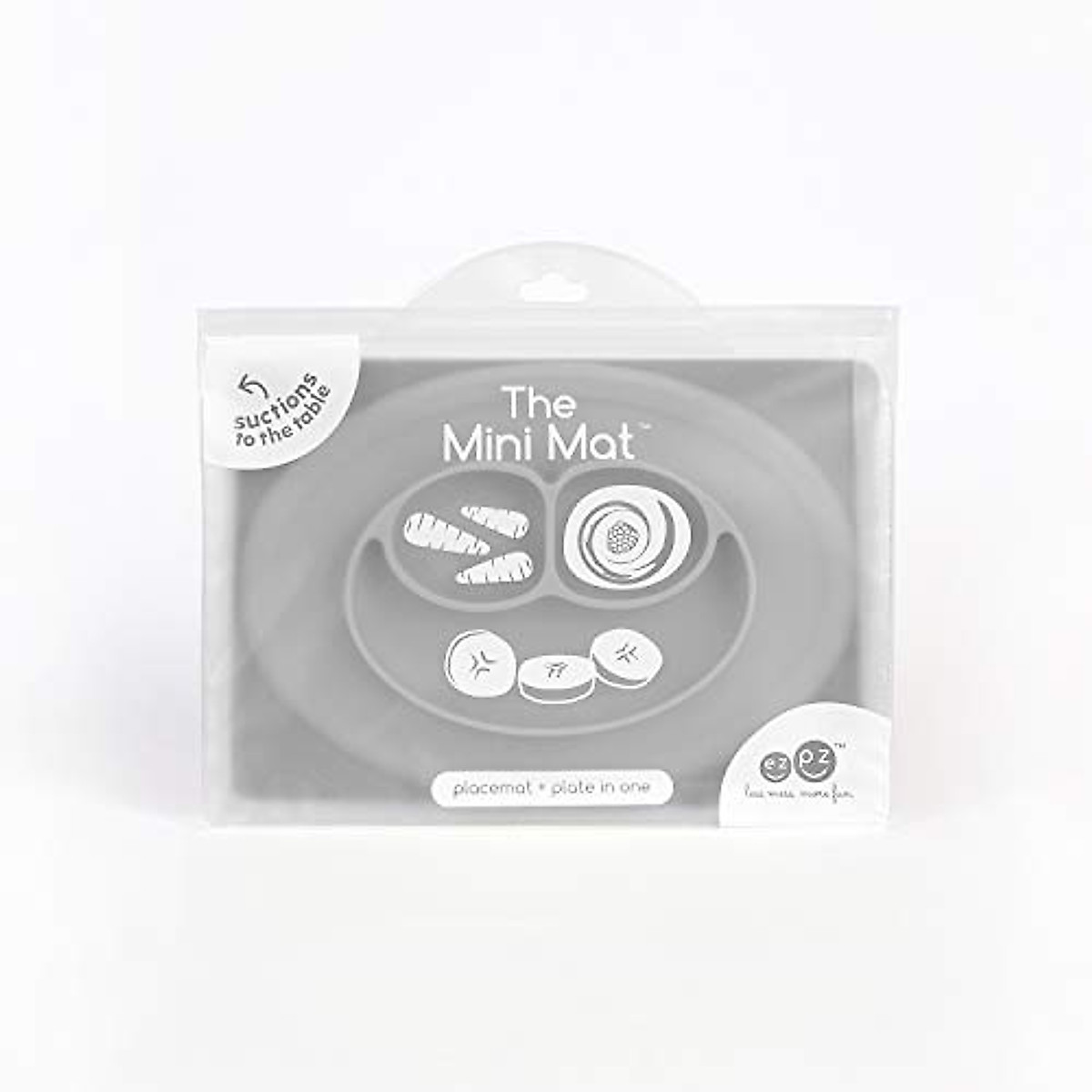ezpz Mini Mat - 100% Silicone Suction Plate with Built-in Placemat for Infants + Toddlers - First Foods + Self-Feeding - Comes with a Reusable Travel Bag (Gray)