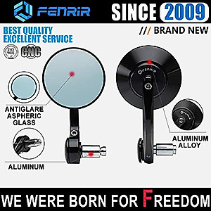 FENRIR CNC Aluminum Alloy Round Cafe Racer Retro Black Motorcycle Bar End Mirrors Side 22MM 7/8" Inch Handlebar Mirror Universal Rear View For M8/M6 Sport Naked Street Bike Cruiser Minimoto Scooter