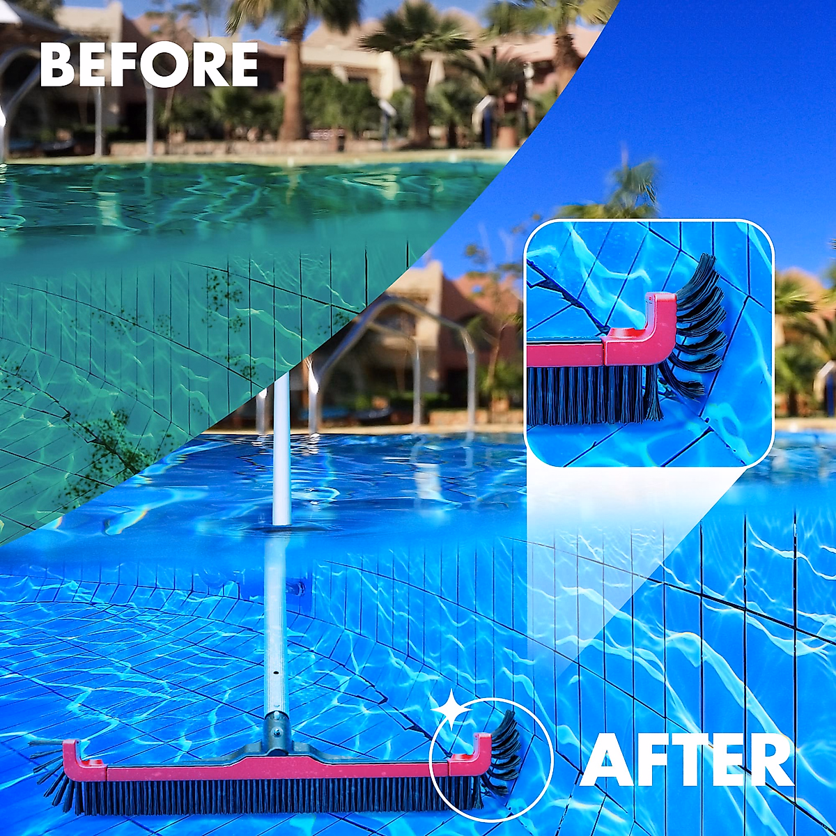 Pool Net with Brush Bundle - ProTuff 10X No Cost, No Hassle Replacements - 19.5" Deep Bag Fine Mesh Pool Net and Modular 22" Corner Cleaning Brush