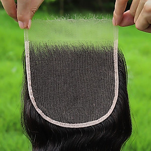 BEEOS 5x5 Skinlike Real HD Lace Closure, 0.10mm Ultra-thin Invisible HD Lace Single Knot Pre-Plucked Brazilian Human Hair Closure Natural Color 14 Inch