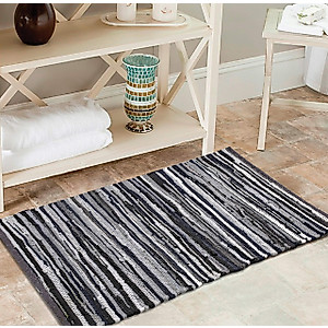 100% Cotton Rag Rug 3x5' Multicolor Chindi Rug - Hand Woven & Reversible for Living Room Kitchen Entryway Rug - Charcoal,Kitchen Rugs, Farmhouse Rugs, Rugs for Living & Bedroom,Woven Rugs