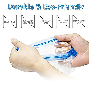 Reusable Vacuum Zipper Bags, 20 Sous Vide Bags for Anova and Joule Cookers, 3 Sizes Reusable Storage Bags with Double-layer Zippers for Food Saver and Sous Vide Cooking