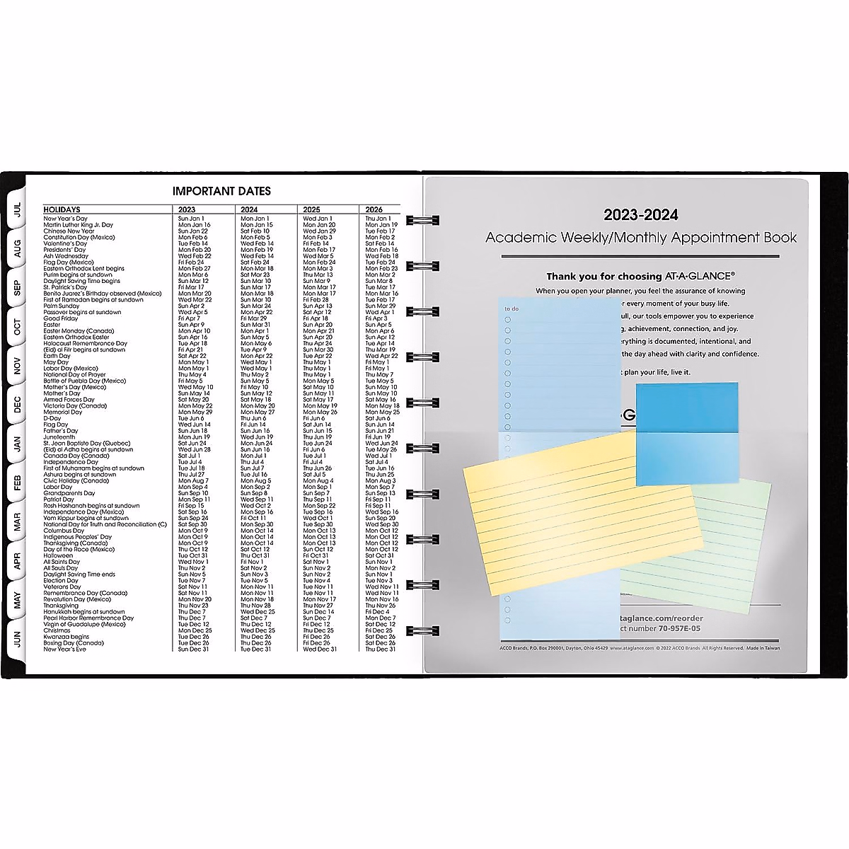 AT-A-GLANCE 2023-2024 Academic Planner, Weekly & Monthly, Quarter-Hourly Appointment Book, 9" x 11", Large, Monthly Tabs, Pocket, Flexible Cover, Move-A-Page, Black (70957E05)