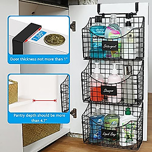 Over the Cabinet Door Organizer 3 Pack, Wall Mount Storage Basket with Name Plate for Cutting Board Foils Cookie Sheet, Grid Storage Bin Basket Holder Rack with 5 S Hooks for Kitchen Pantry Bathroom