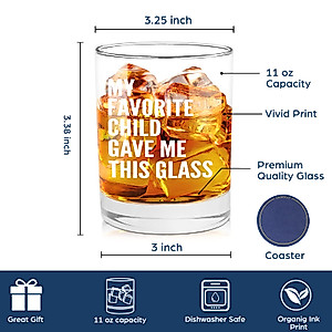 My Favorite Child Gave Me This Funny Whiskey Glasses Gifts for Dad Mom - Novelty Birthday Gifts for Parents, Men, Women, Him, Her, Mom Dad Gifts from Kids, Daughter, Son, Present for Parents, 11 oz
