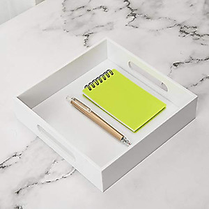 KEVLANG White Sturdy Acrylic Tray with Handles-8x8 Inch- Countertop Organizer Tray for Kitchen,Bathroom,Office- Storage Box for Cosmetics, Jewelry,Toiletries,Toy,Gadgets