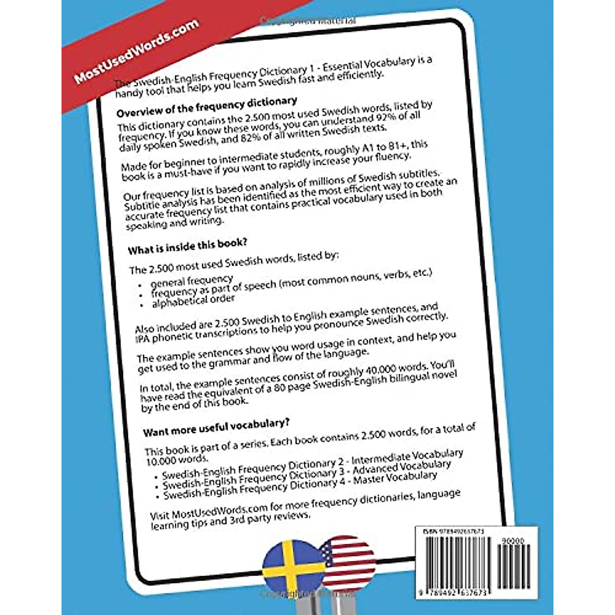 Swedish Frequency Dictionary - Essential Vocabuary: 2500 Most Common Swedish Words (Learn Swedish with the Swedish Frequency Dictionaries)