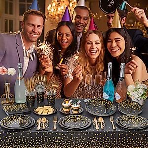 350PCS Black and Gold Party Supplies - Birthday Plates and Napkins Sets for 50, Includes Black Party Plates, Napkins, Cups for Retirement Adult Party Decorations，New Year Party Supplies 2024