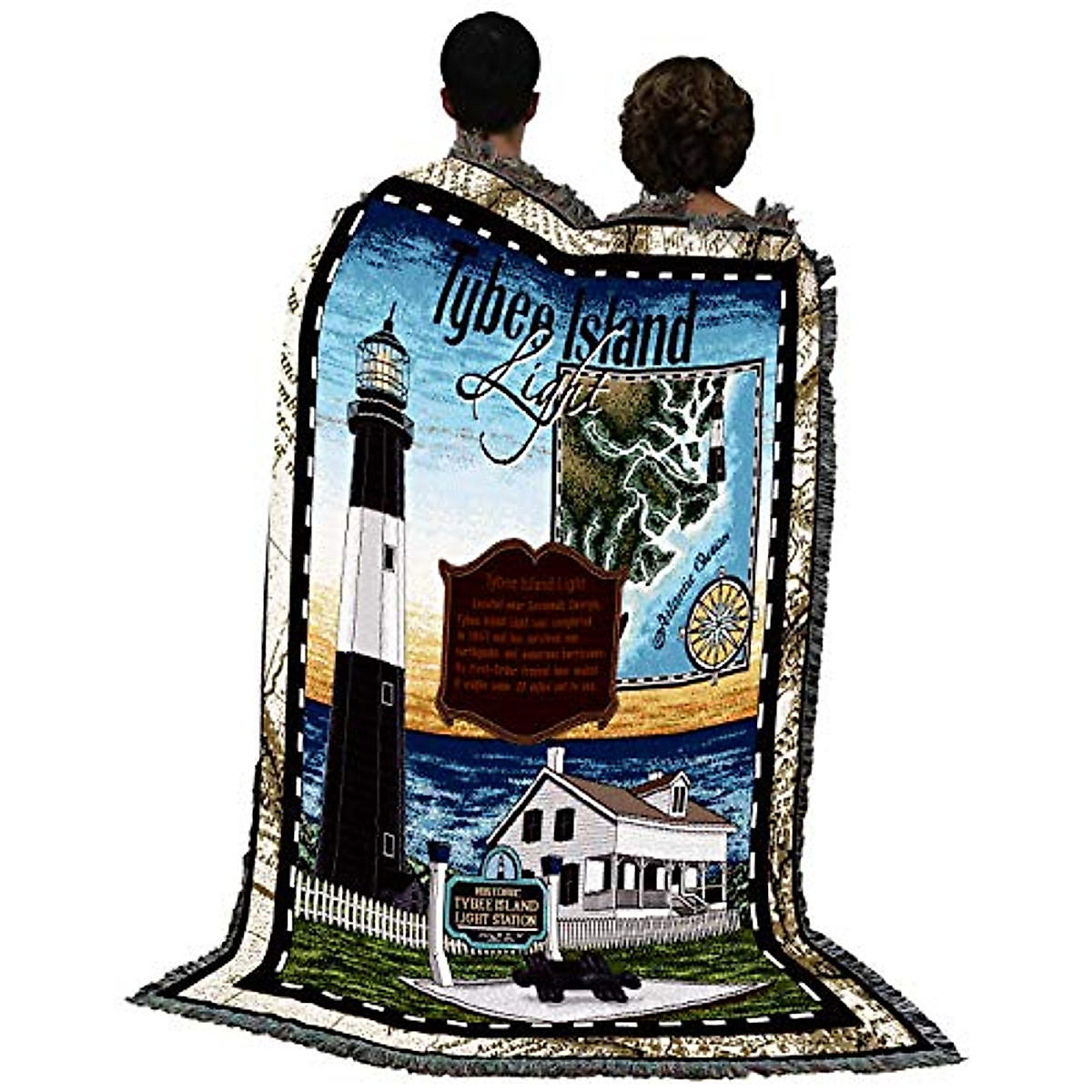 Pure Country Weavers Tybee Island Lighthouse Blanket - Georgia Coastal Ocean Gift Tapestry Throw Woven from Cotton - Made in The USA (72x54)
