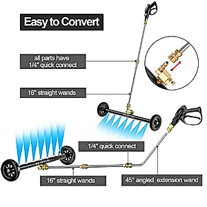 POHIR Undercarriage Pressure Washer Attachment Pro Max 24", Surface Cleaner Water Broom with 3pcs Extension Wand and Quick Connect Pivot Coupler 4000psi, 2 in 1 Underbody Car Washer