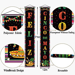 Cinco de Mayo Porch Banner Mexican Fiesta Serape Cactus Sombrero Holiday Party Front Door Sign Wall Hanging Party Decoration