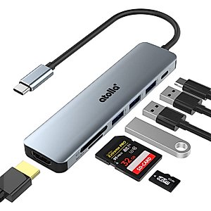 USB C Hub, atolla 7-in-1 USB C Adapter with 4K USB C to HDMI, 100W Power Delivery Port, 3 USB 3.0 Ports, SD/TF Card Reader, USB C Dock for MacBook Pro (Thunderbolt 3) & Other USB Type-C Laptop