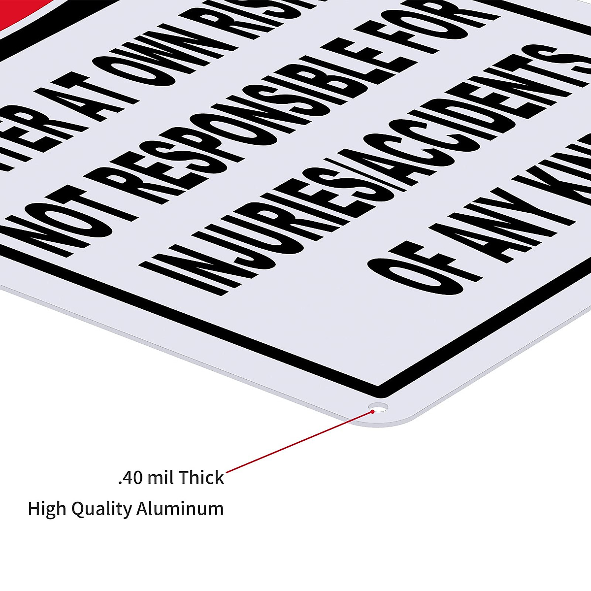 Notice Enter at Own Risk Sign 2-Pack, Not Responsible for Accidents or Injuries Sign, Caution Safety Signs, 10"x 7" - .040 Aluminum Reflective Sign UV Protected and Weatherproof