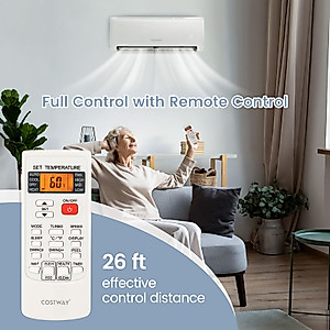 COSTWAY 18,000 BTU Mini Split Air Conditioner, with Heat Pump, 21 SEER2 Inverter Split AC Unit with 24H Timer, Auto Clean, Remote Control & Installation Kit for (18000BTU, 208-230V, 21 SEER2)