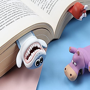 3 Pieces+ Gift 3D Animal Bookmarks for Kids and Students, Cute, Funny, Wacky, and Sturdy, Kawaii Stereo Cartoon Bookmarks -Hippo, Shark, Kitten , and Stick Markers for Notes