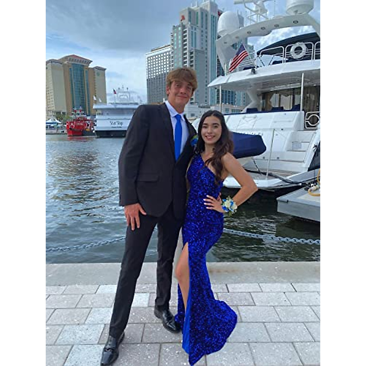 Clothfun Lilac One Shoulder Sequins Prom Dresses for Women Formal Long Mermaid Evening Party Gowns with Slit 12