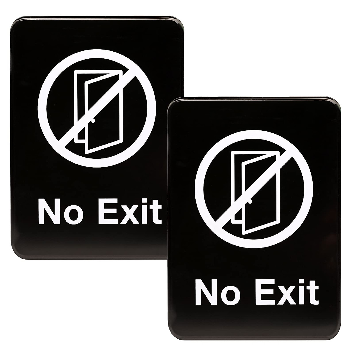 Excello Global Products No Exit Sign: Easy to Mount Informative Plastic Sign with Symbols 9" x 3", Pack of 3 (Black)