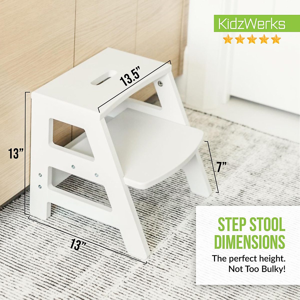 KidzWerks Kids Step Stool for Toddlers Bathroom Kitchen Potty Wooden Children’s Stepping Standing 2-Step Ladder, Grey