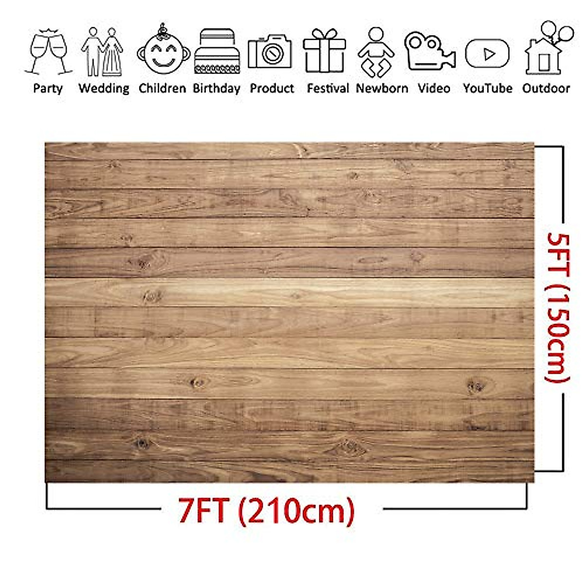 LYWYGG 7x5ft Wooden Backdrop Baby Shower Backdrops Party Decorations Backdrops Props for Studio for Photographers Retro Wood Wall Background Cloth Seamless CP-176