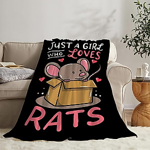 Mouse Rat Blanket Super Cozy Soft Mouse Rat Animal Stuff Decor Throw Blanket Warm Plush Fluffy Just a Girl Who Loves Rats Lightweight Fleece Flannel Gifts Blankets for Kids Adults 50"x40"