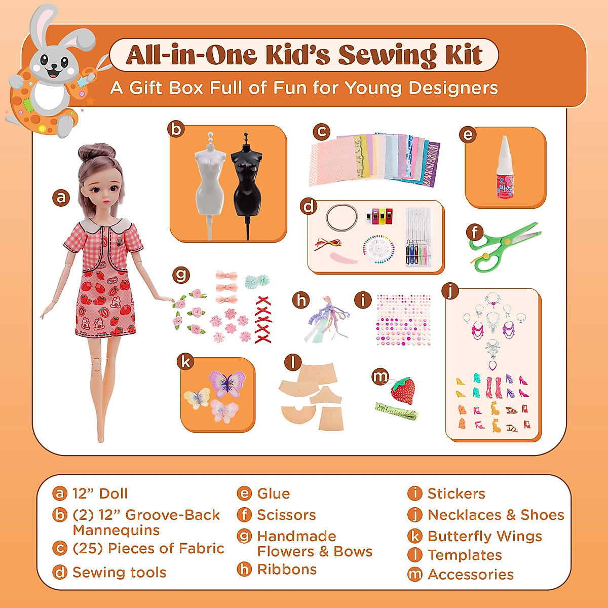 Cate Craft Fashion Design Sewing Kit for Girls Ages 6-12 with Doll, Mannequins, Fabrics, Tools