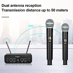 Bomaite BX9-S UHF Wireless Microphone System， Karaoke Microphone Wireless Mic Cordless Dual with Volume Control and Echo,DEALY for Karaoke Singing Speech Meeting Church DJ Party, 165FT
