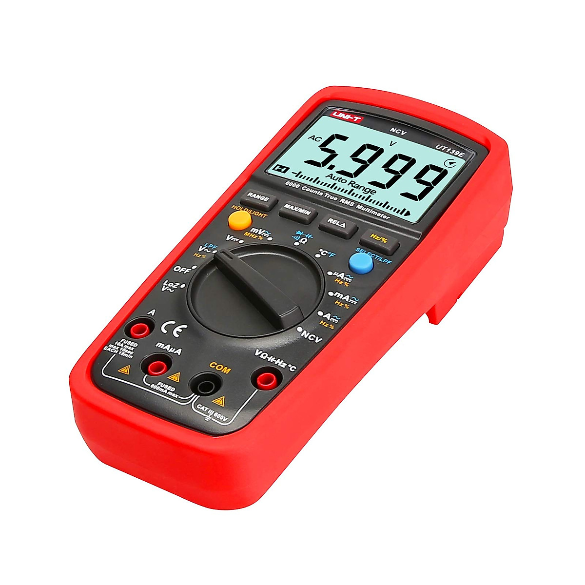 UNI-T True RMS Digital Multimeter UT139E Auto/Manual Range 6000 Counts NCV LPF/LoZ ACV Analog Bar Bandwidth Measures AC DC Voltage AC DC Current Resistance Capacitance Frequency Temperature Duty Cycle