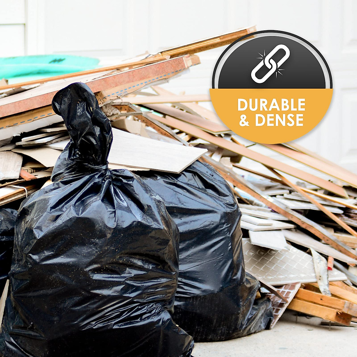 PAMI 42 Gallon Heavy Duty Trash Bags, Tear & Puncture Resistant Black Construction Bags, Contractor Bags for Yard Waste, Construction Sites