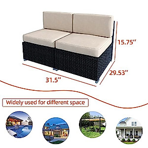 yoyomax Loveseat, 2PCS, All-Weather Outdoor Corner Sofa, Modular Wicker Patio Furniture Conversation Set for Balcony,Deck,Garden and Poolside-Beige