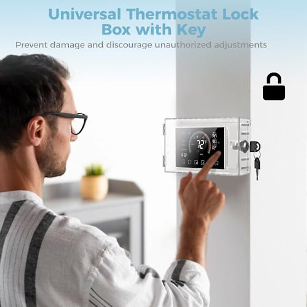 2 Pcs Universal Thermostat Lock Boxes, Small Thermostat Guards with Keys for Wall, Large Thermostat Covers with Locks, Fit All Standard Type Nest Thermostats, 7.2 x 4.7 x 2.2 Inch