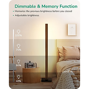 EDISHINE Mid Century Modern Floor Lamp with Remote, Dimmable Wood LED Corner Light, Minimalist Standing Mood Lighting for Living Room, Bedroom, Office, 7 Color Temperature 2700K~6000K, 46"