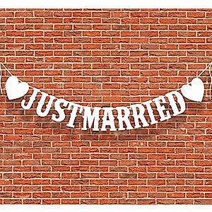 Pure White Just Married Banner Sign - Wedding Car Decorations,God Holy White Wedding Bridal Shower/Bachelorette/Engagement Party Decorations.