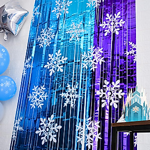 Bupelo Frozen Birthday Party Decorations, 2 Pack Frozen Birthday Party Supplies 3.3x6.6ft Tinsel Foil Fringe Curtains, Winter Photo Booth Prop Backdrop Streamer, Snowflake Birthday Party Decor