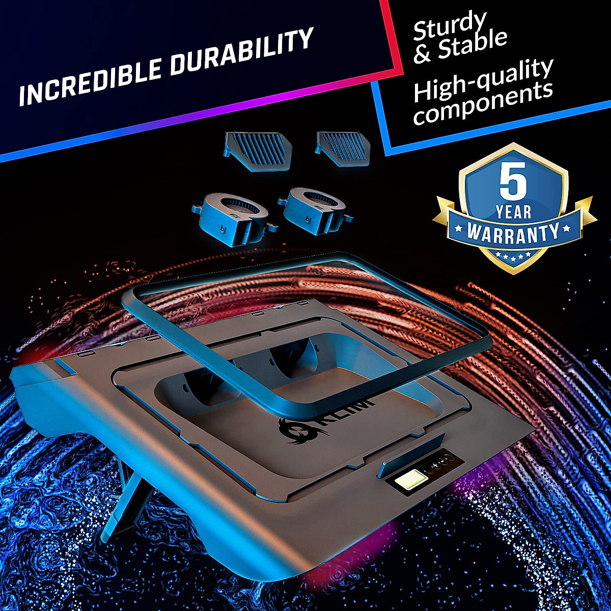 KLIM KN01 RGB Laptop Cooling Pad - New 2023 - Powerful Turbo-Laptop Fans (3600 RPM) - Rubber ...