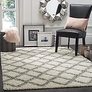 SAFAVIEH Dallas Shag Collection Area Rug - 8' x 10', Ivory & Grey, Trellis Design, Non-Shedding & Easy Care, 1.5-inch Thick Ideal for High Traffic Areas in Living Room, Bedroom (SGD258F)