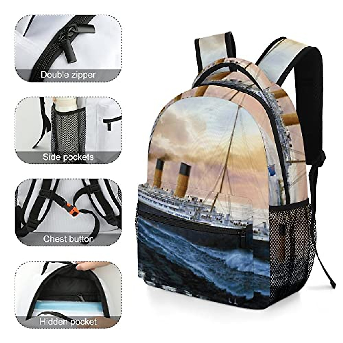 Retro Titanic Famous Old Historic Laptop Backpack Fashion Shoulder Bag Travel Daypack Bookbags for Men Women