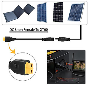 GELRHONR DC 8mm to XT60 Solar Panel Adapter Power Cable,14AWG DC7909 to XT60 Connector Jack Cable for Solar Generator Portable Power Station 1M (Balck - 1M - XT60 Female to DC7909 Male)