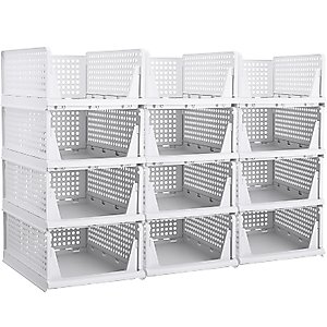 Kigley 12 Pcs Stackable Plastic Storage Basket Foldable Closet Organizers and Storage Bins 4 L Clothes Storage Drawers for Organizing Shelf Storage Container Closet Organizers Storage Box for Wardrobe