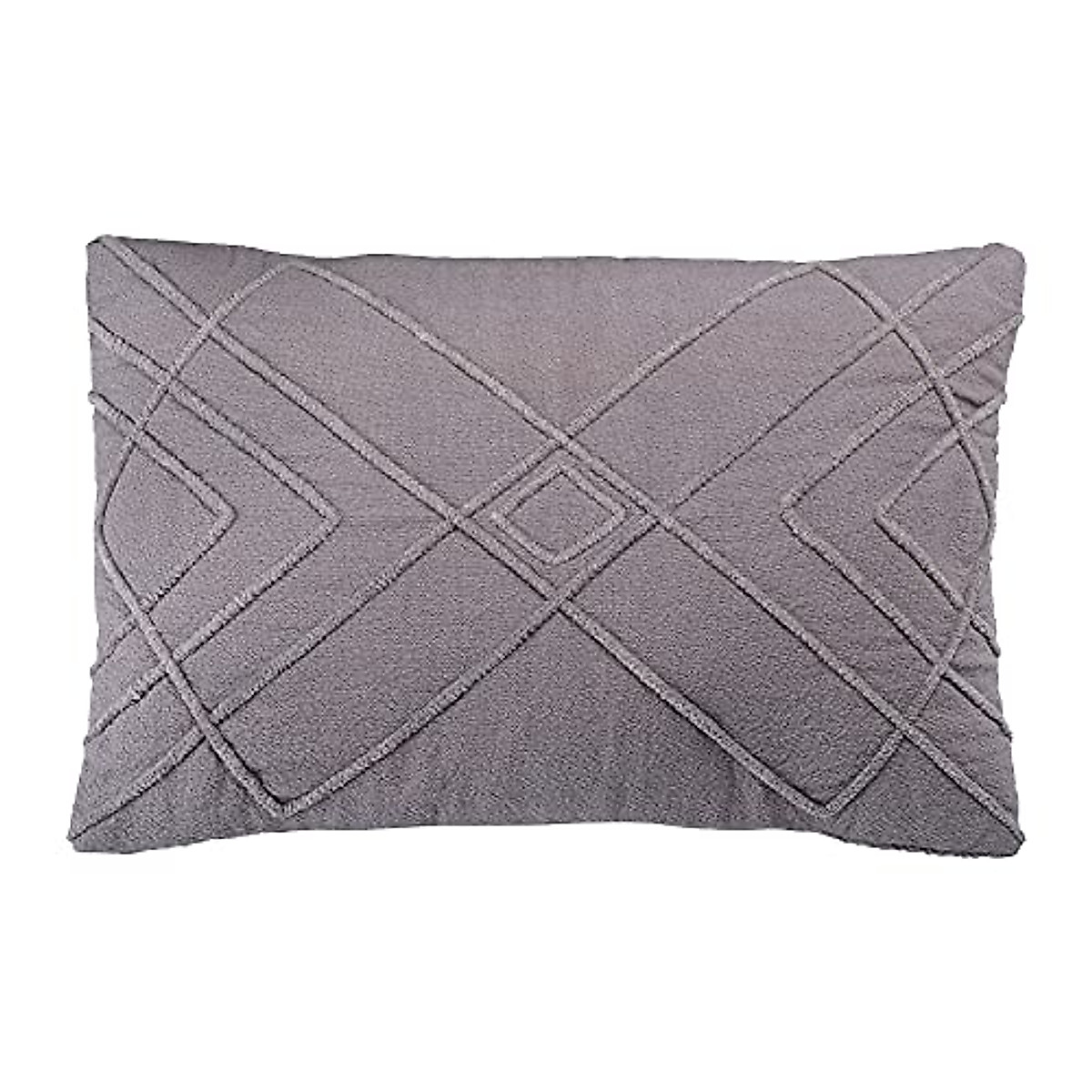Main + Mesa Embroidered Cotton Geometric Lumbar Pillow, Grey