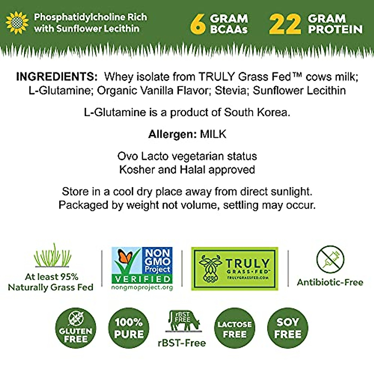 MariGold Grass-fed Whey Isolate Protein Powder - Creamy Vanilla Flavor - 1 Lb Bag | 100% Pure, Cold-Processed, Micro-Filtered, Undenatured, Non-GMO, rBGH Free, Soy Free, Gluten Free, Lactose Free