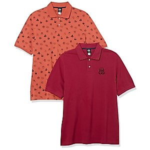 Amazon Essentials Disney | Marvel | Star Wars Men's Regular-Fit Cotton Pique Polo Shirt, Pack of 2, Star Wars Red Stormtrooper, Large